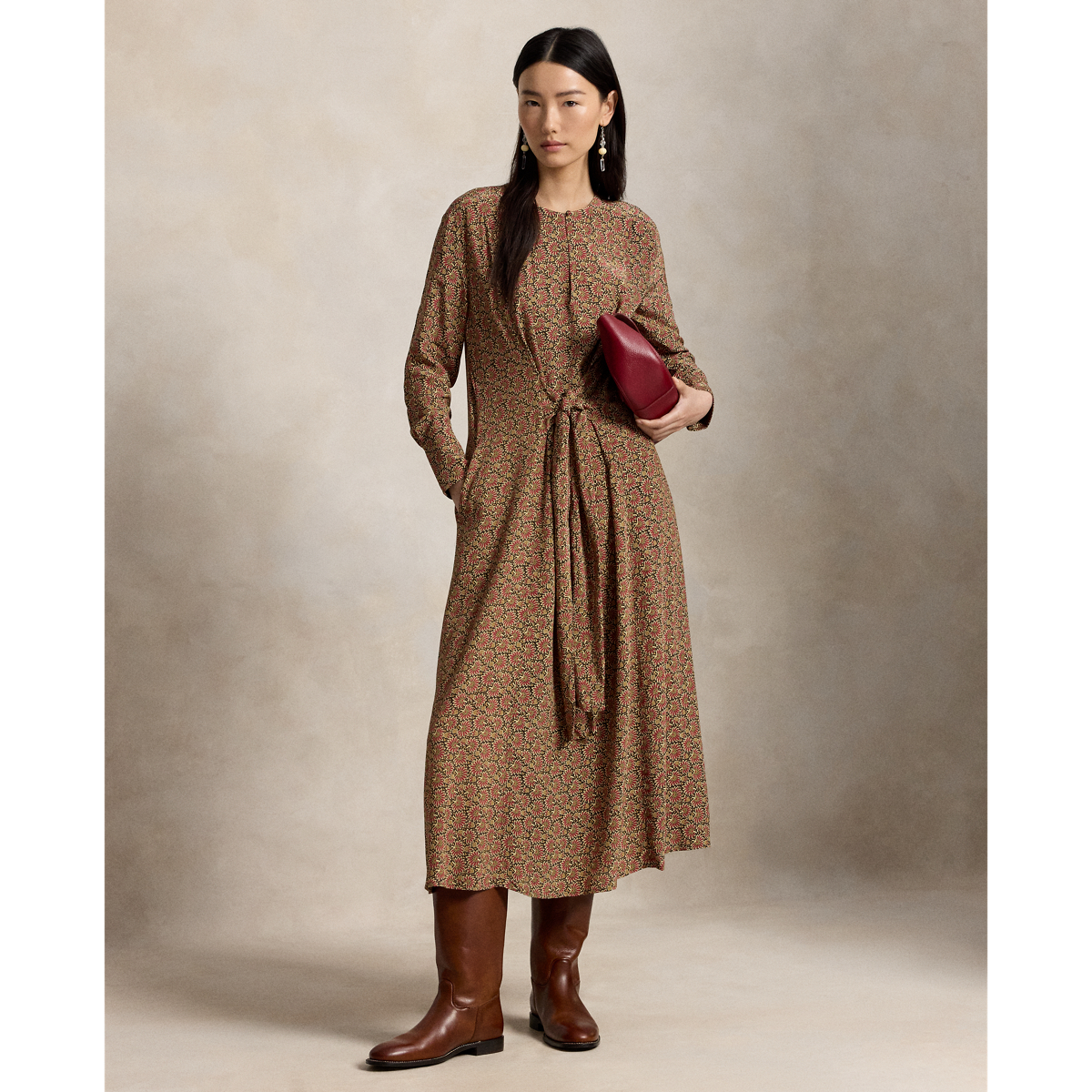 RALPH LAUREN Ralph Lauren Floral Tie-Front Crepe Dress